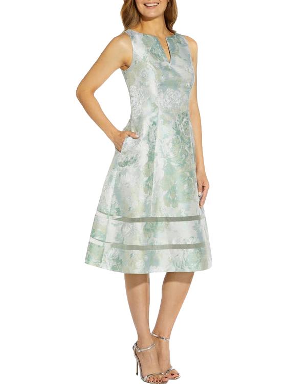 ADRIANNA PAPELL floral jacquard fit & flare dress